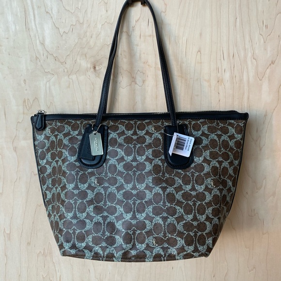 Coach | Bags | Coach Taxi Zip Top Tote Signature Coated Canvas Brown ...